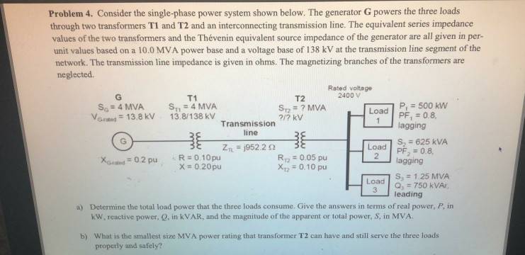 Solved 2400 V 1 Problem 4. Consider the single-phase power | Chegg.com