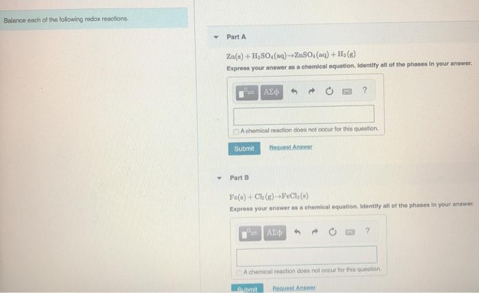 Solved 3 Rev Part A Zn(s) + H2SO4 (aq)ZnSO4 (aq) + H2(g) | Chegg.com