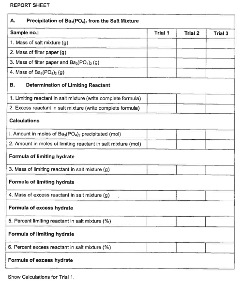 REPORT SHEETShow Calculations for Trial 1. | Chegg.com