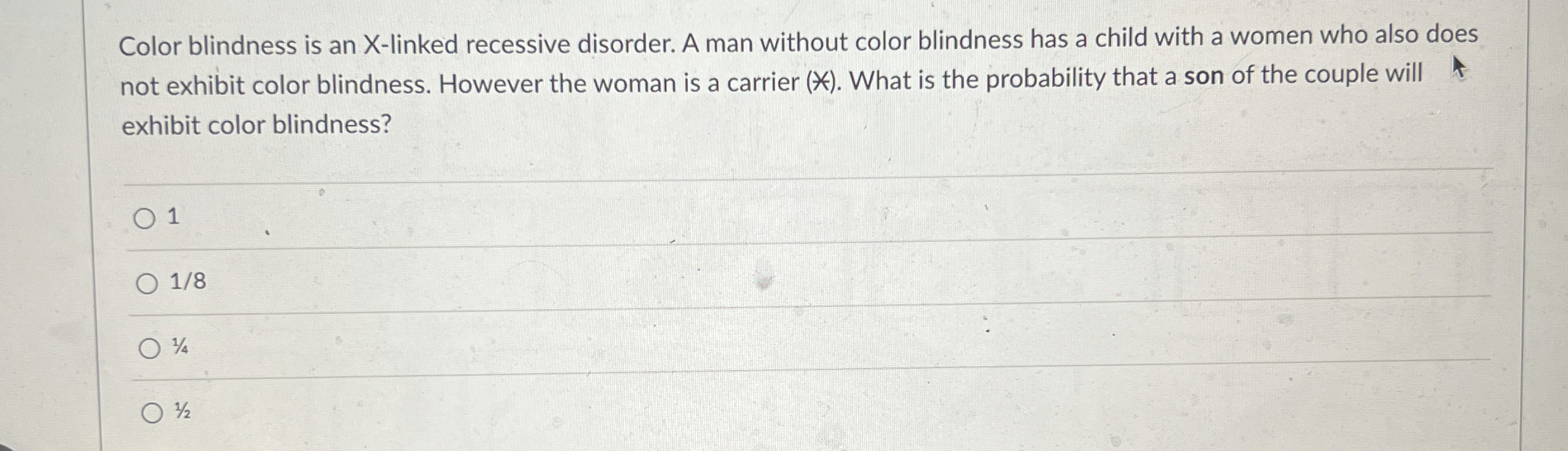 Solved Color blindness is an X-linked recessive disorder. A | Chegg.com
