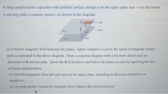 Solved A large parallel-plate capacitor with uniform surface | Chegg.com