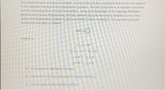 Solved This Tutorial Focuses On Mixed Constraints In Total