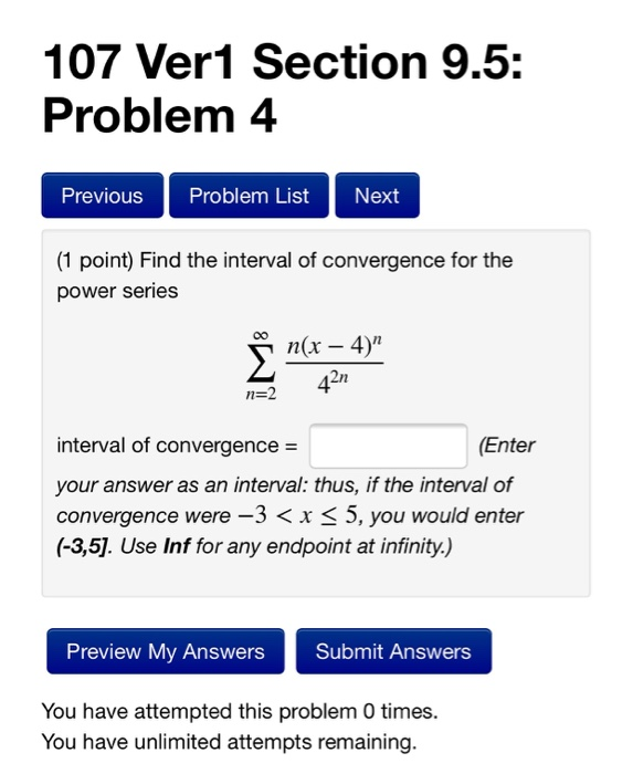 Solved 107 Ver1 Section 9.5: Problem 4 Previous Problem List | Chegg.com