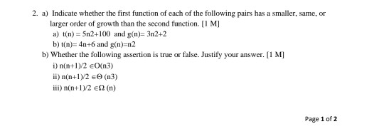 Solved 2. a) Indicate whether the first function of each of | Chegg.com