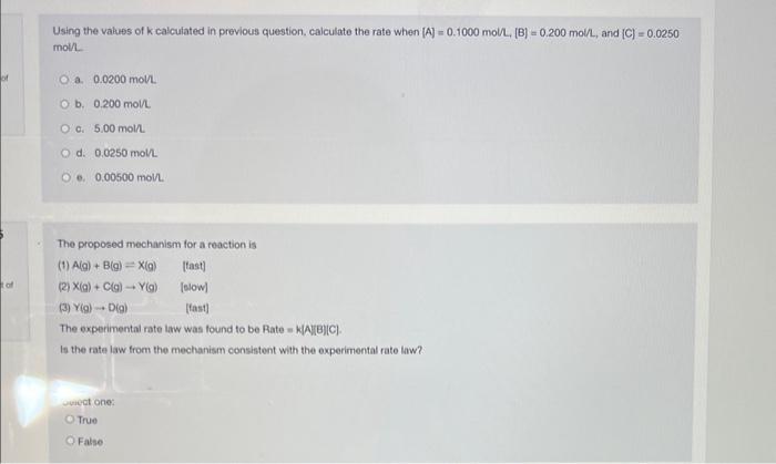 Using the values of k calculated in previous | Chegg.com