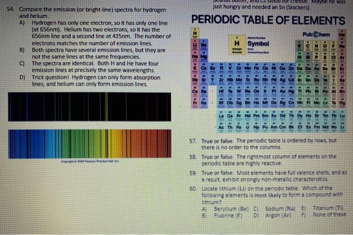 Solved 54. Compare the emission (or bright-line) spectra for | Chegg.com
