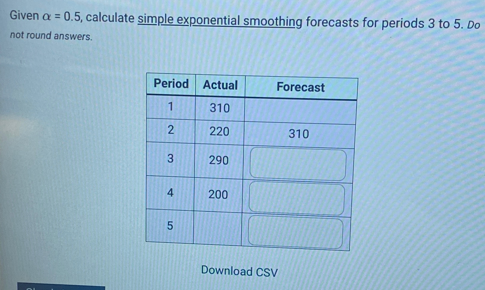 Solved Given α=0.5, ﻿calculate simple exponential smoothing | Chegg.com
