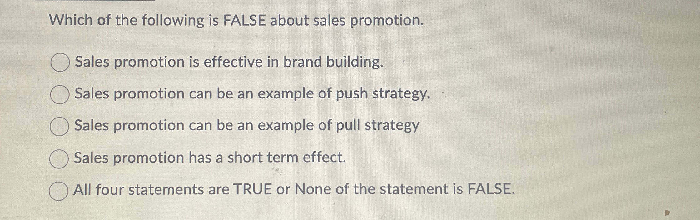 Solved Which of the following is FALSE about sales | Chegg.com