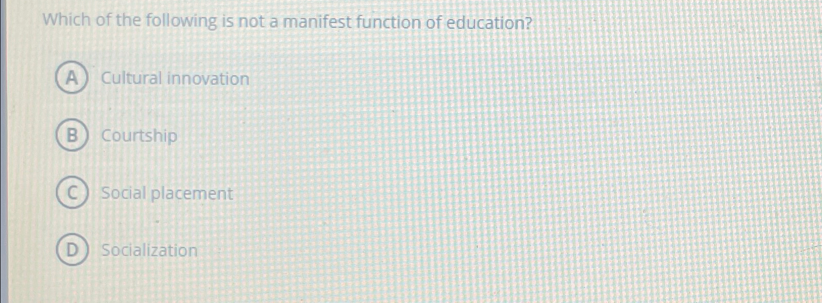 Solved Which of the following is not a manifest function of | Chegg.com