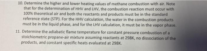 Solved 10. Determine the higher and lower heating values of | Chegg.com