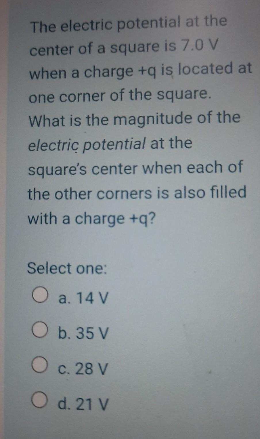 Solved The electric potential at the center of a square is | Chegg.com