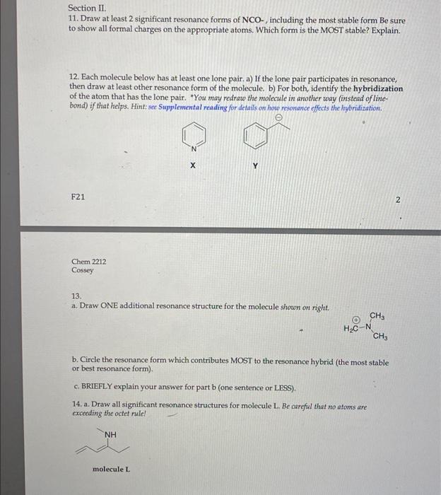 Solved Section II. 11. Draw at least 2 significant resonance | Chegg.com