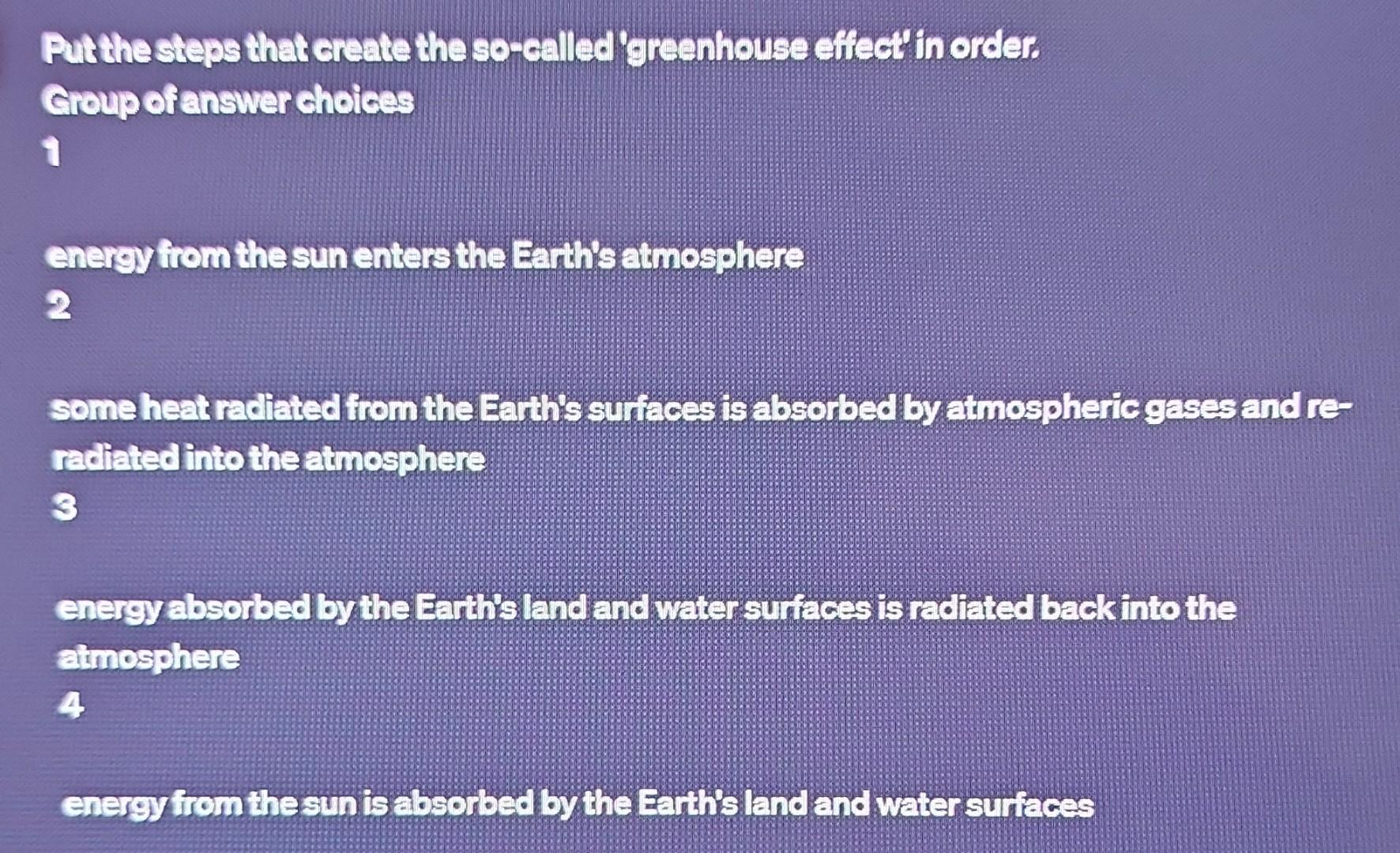 Solved Put the steps that create the so-called' greenhouse | Chegg.com