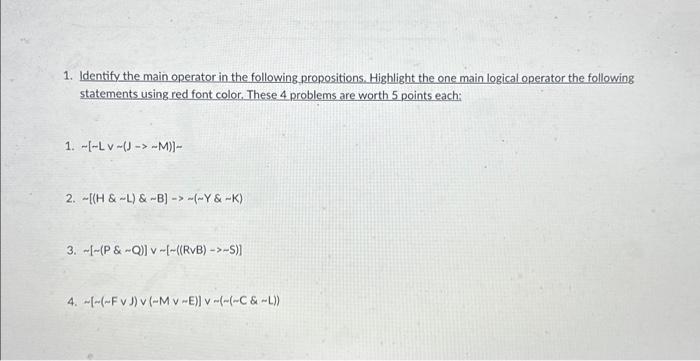 1 Identify The Main Operator In The Following 