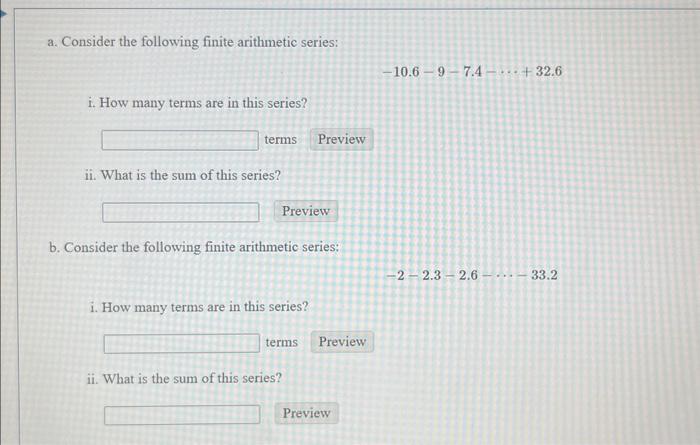 Solved a. Consider the following finite arithmetic series: | Chegg.com