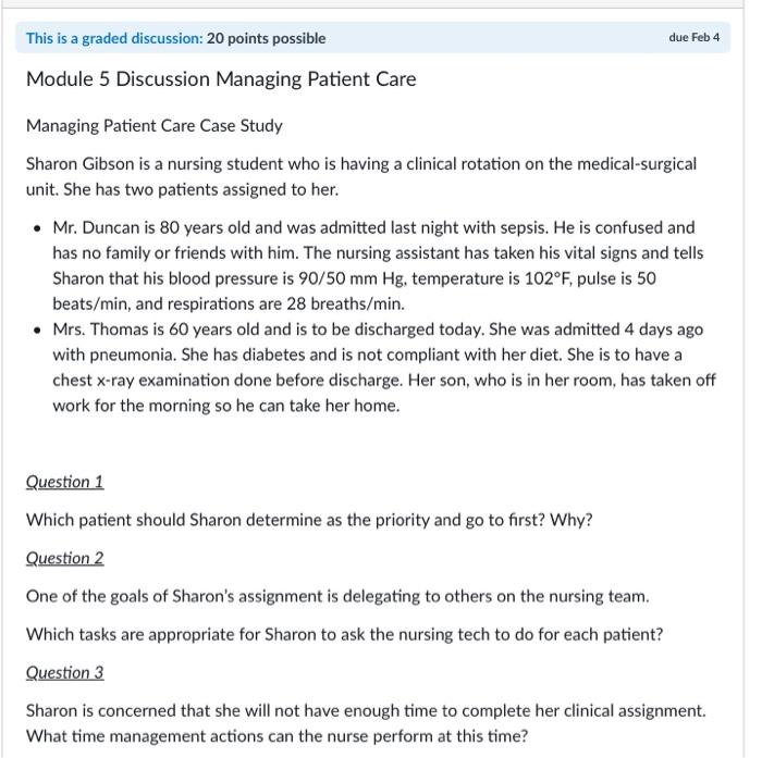Solved Module 5 Discussion Managing Patient Care Managing | Chegg.com