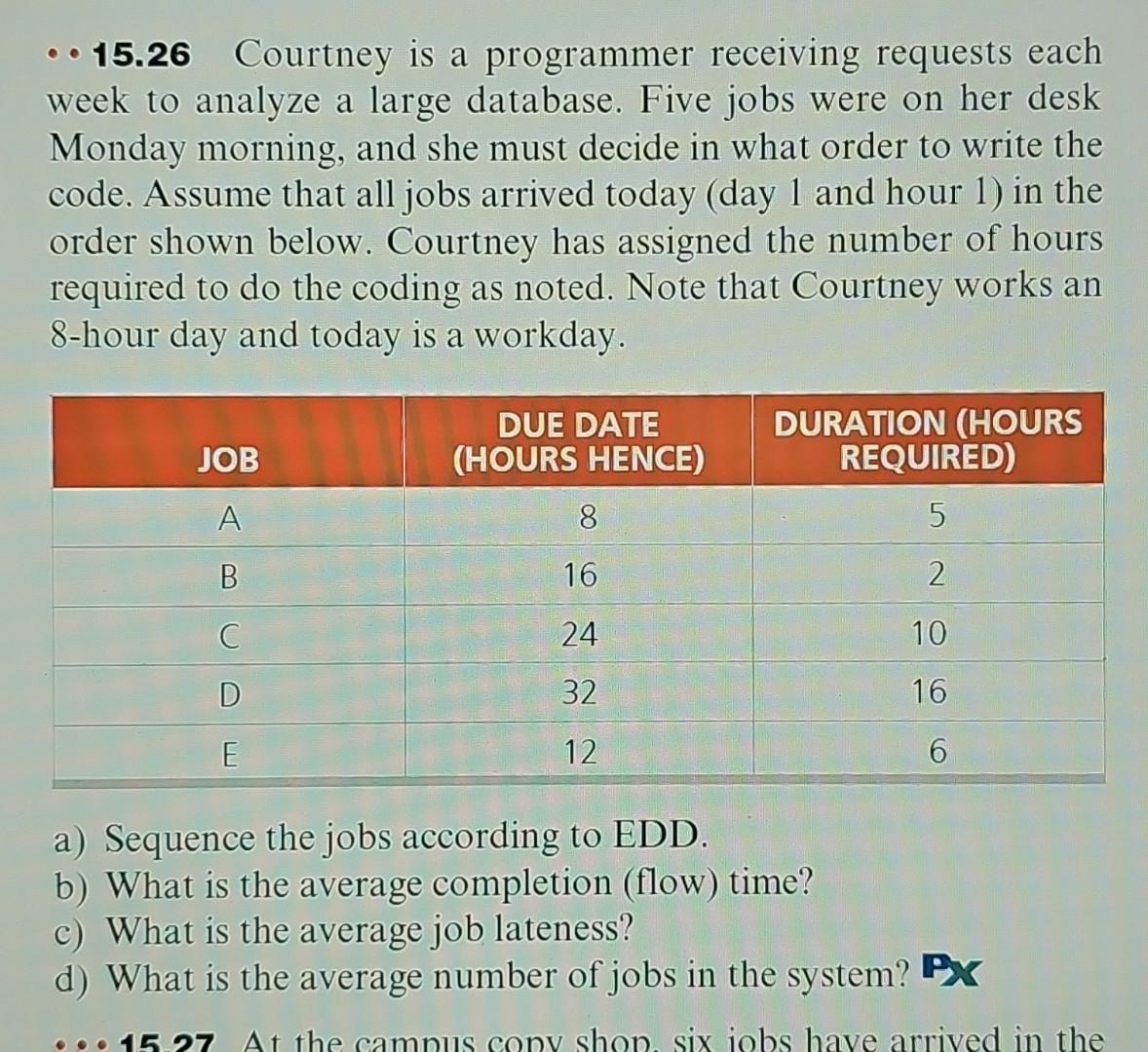 Solved -15.26 Courtney is a programmer receiving requests | Chegg.com
