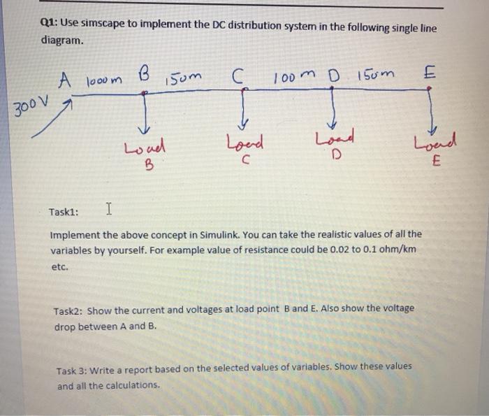Q1: Use simscape to implement the DC distribution | Chegg.com