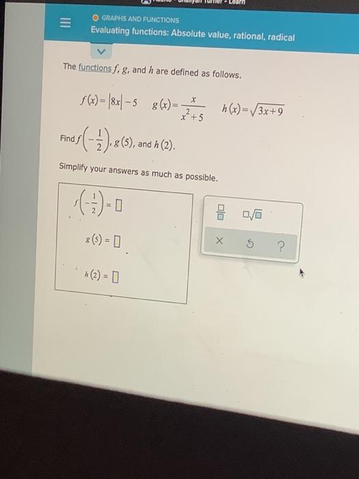 Solved = OGRAPHS AND FUNCTIONS Evaluating functions: | Chegg.com
