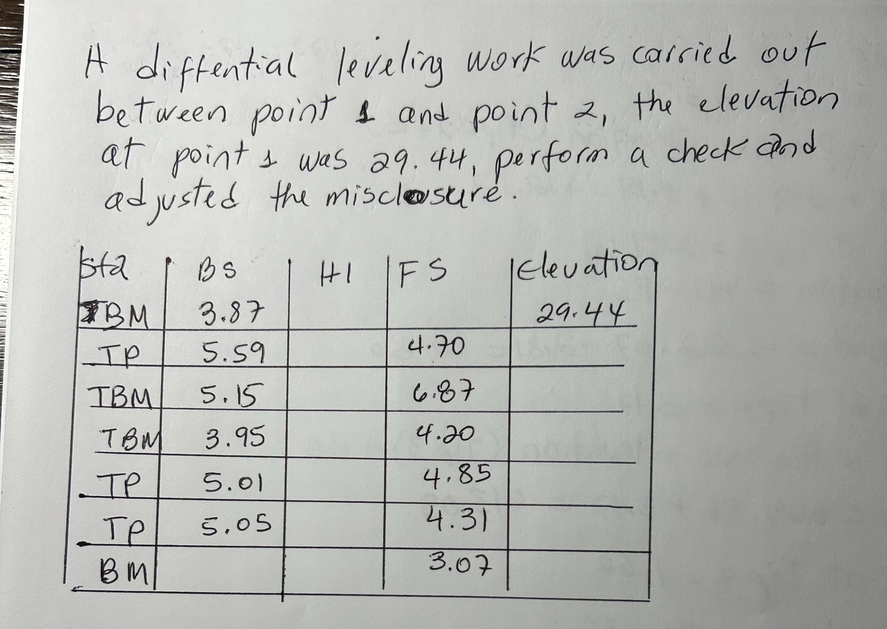 Solved A diffential leveling work was carried out between | Chegg.com