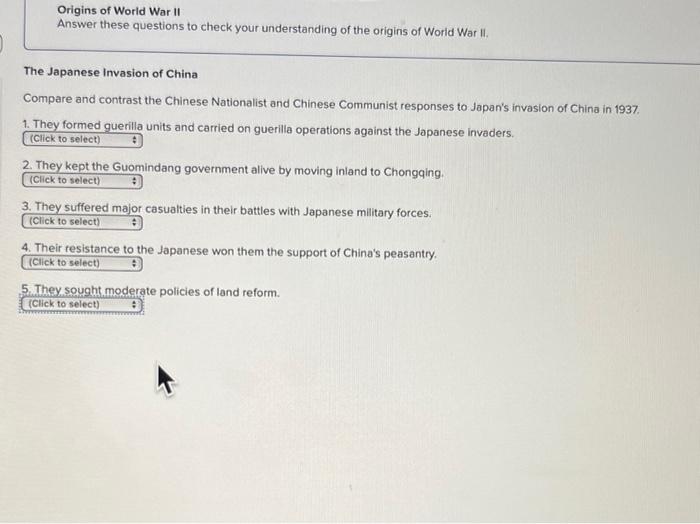 Origins of World War II Answer these questions to | Chegg.com