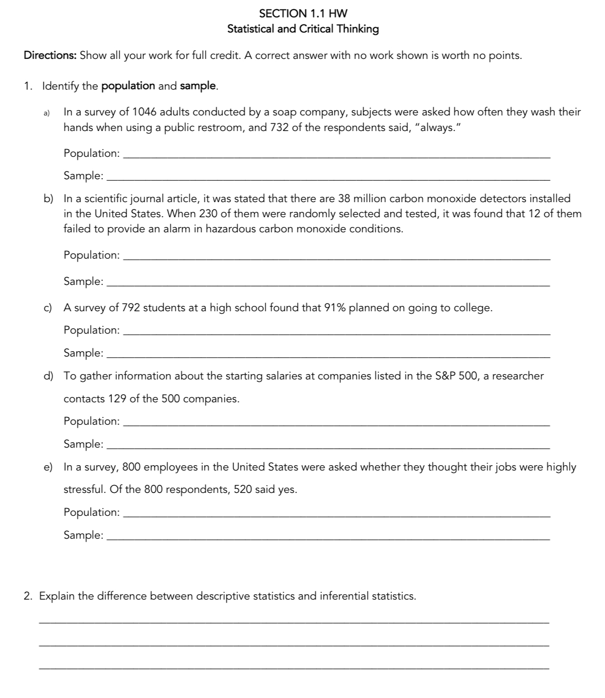 Solved SECTION 1.1HWStatistical and Critical | Chegg.com