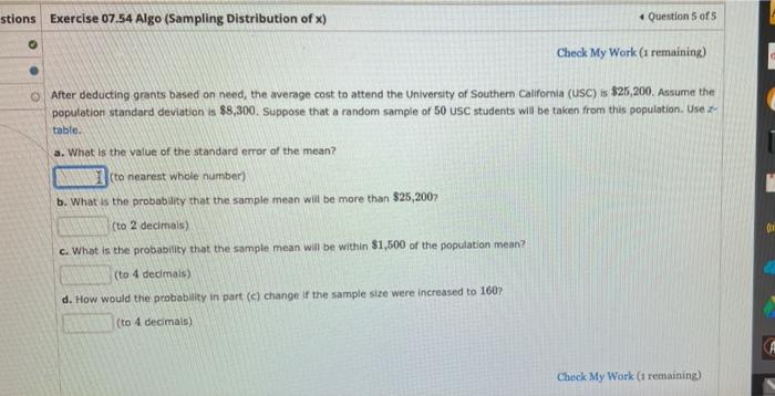 Solved stions Exercise 07.54 Algo (Sampling Distribution of | Chegg.com