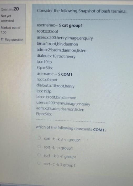 Solved Question 20 Consider The Following Snapshot Of Bash