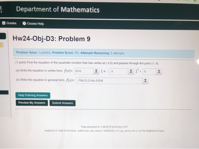 Solved Department of Mathematics Grades Course Help | Chegg.com