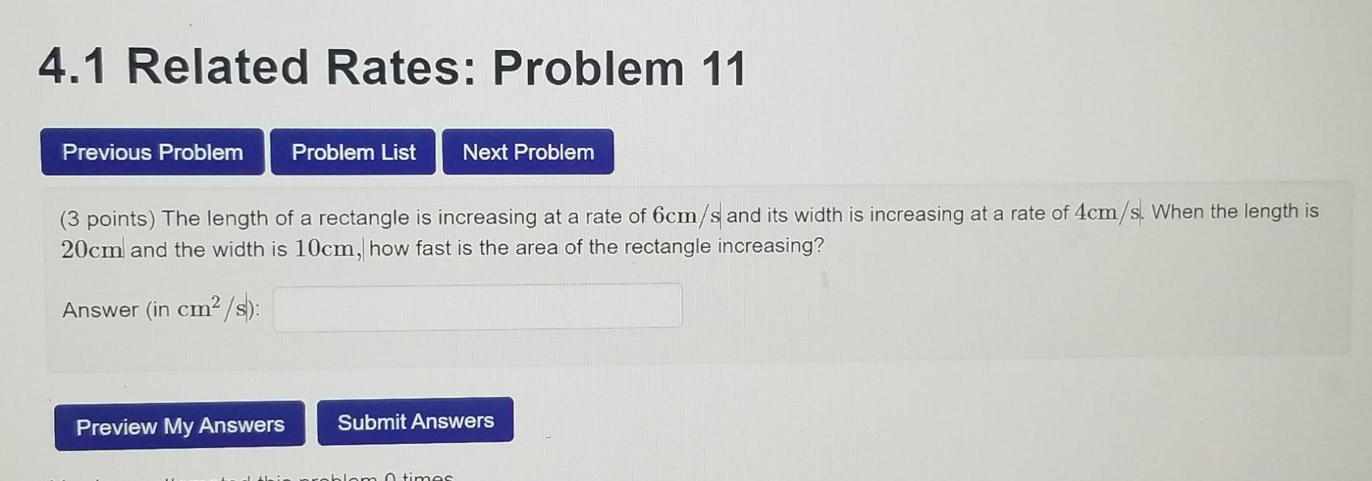 Solved 4.1 Related Rates: Problem 11 Previous Problem | Chegg.com