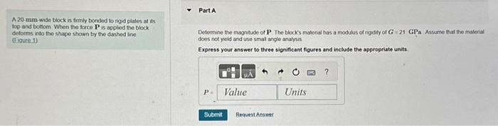 Solved A 20 -mm wide block is firmly bonded to ngid plates | Chegg.com