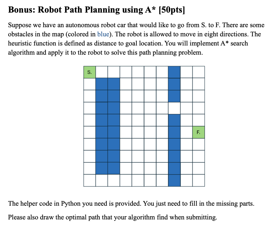 Solved Bonus: Robot Path Planning using A* [50pts]Suppose we | Chegg.com