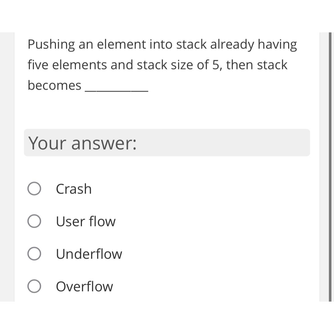 Solved Pushing an element into stack already having five | Chegg.com