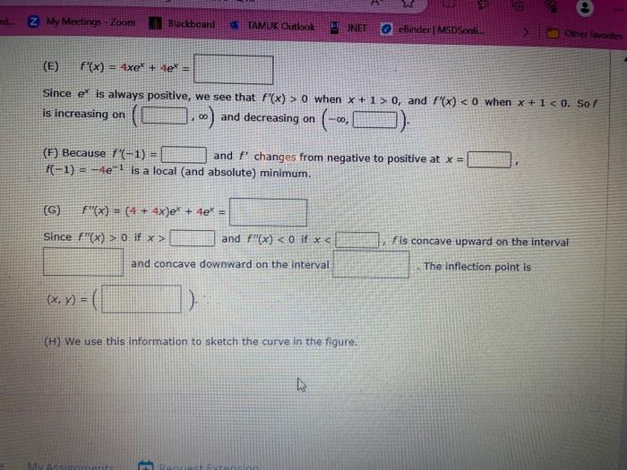 Solved Video Example(E) f′(x)=4xex+4ex= Since ex is always | Chegg.com