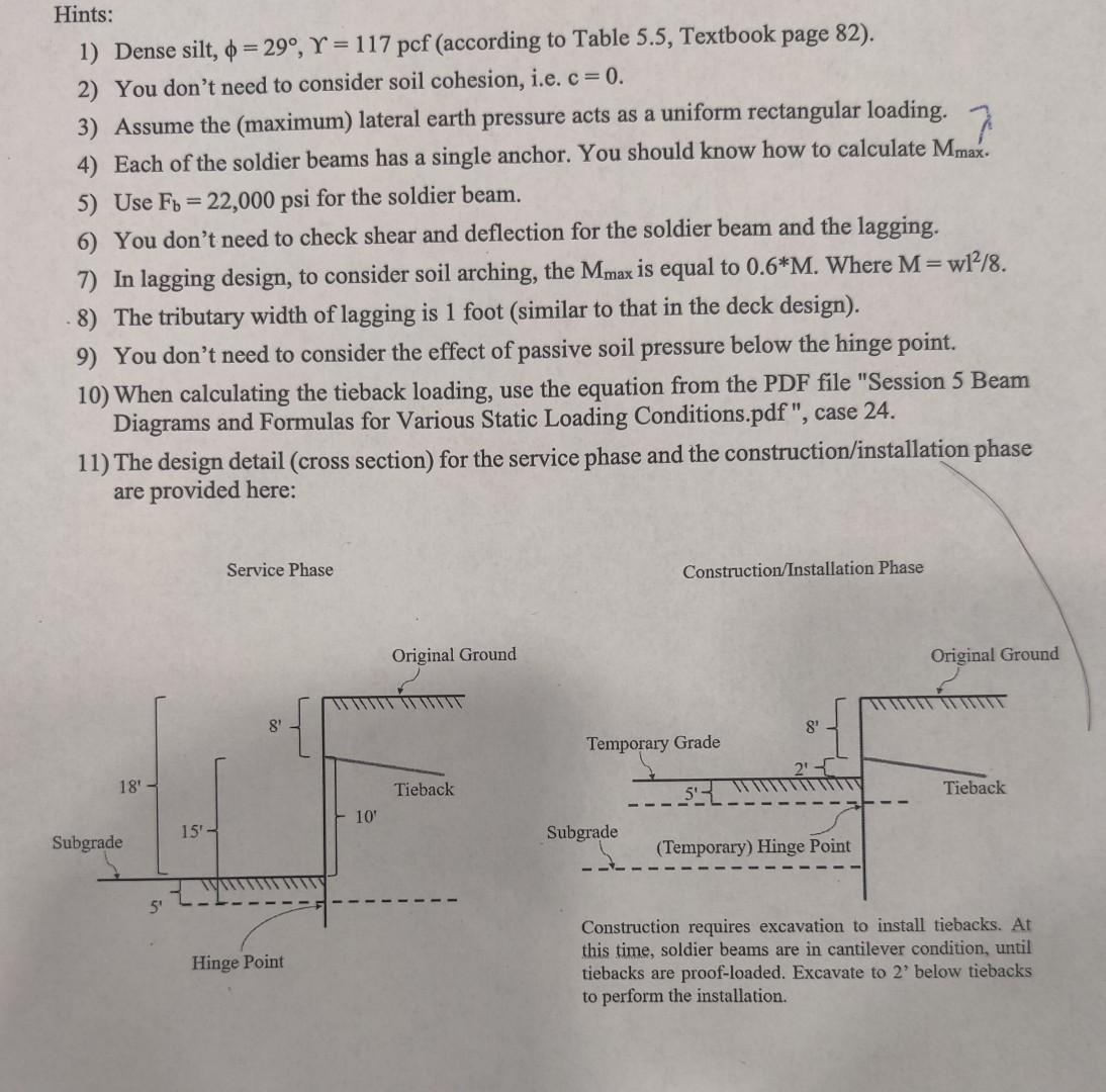 a Design a temporary soldier beam and lagging system | Chegg.com