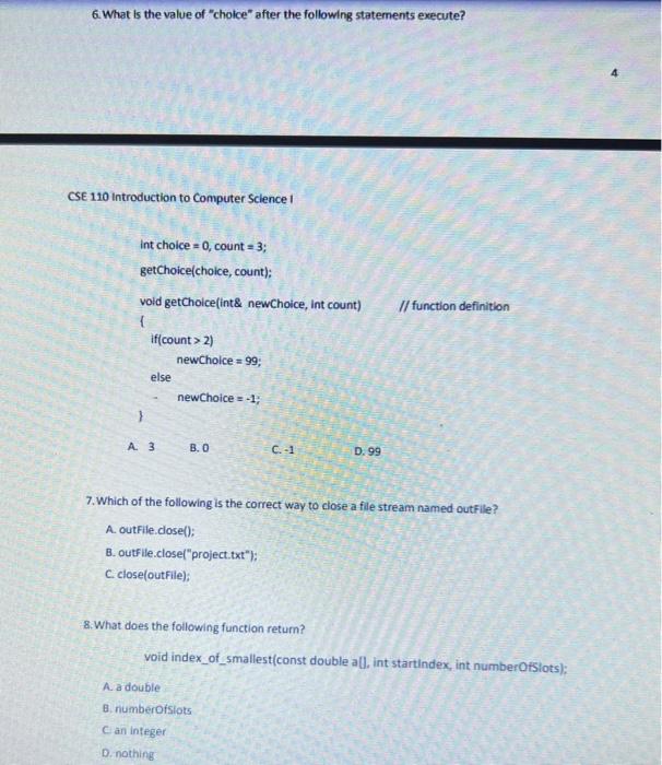 Solved 6. What is the value of "choice" after the following | Chegg.com