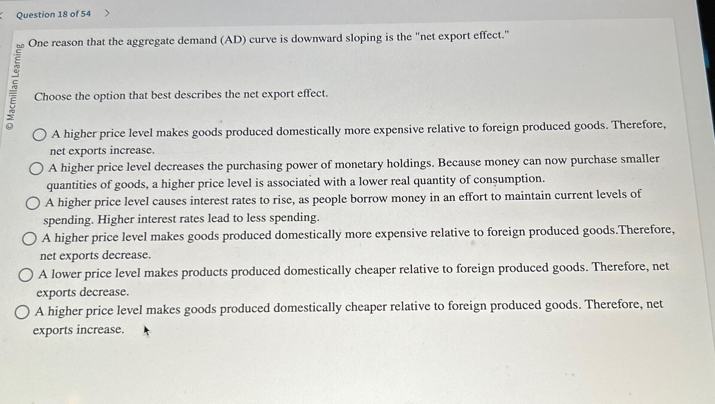 Solved Question 18 ﻿of 54One reason that the aggregate | Chegg.com