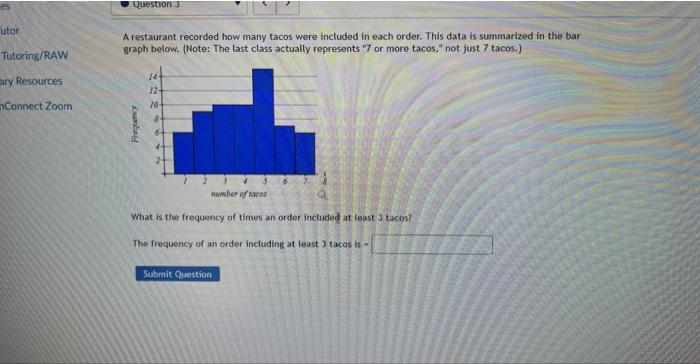 Solved A restaurant recorded how many tacos were included in | Chegg.com