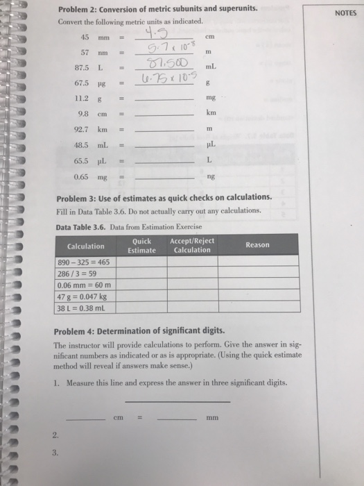 Solved Problem 2: Conversion of metric subunits and | Chegg.com