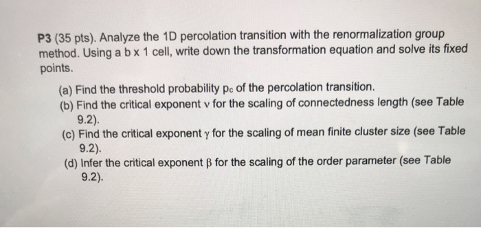 Solved P3 (35 pts). Analyze the 1D percolation transition | Chegg.com