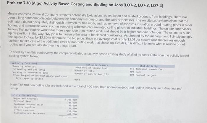 Solved Problem 7-18 (Algo) Activity-Based Costing and | Chegg.com