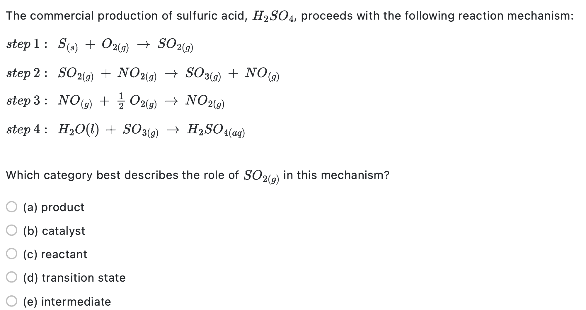 Solved The commercial production of ﻿sulfuric acid, H2SO4, | Chegg.com