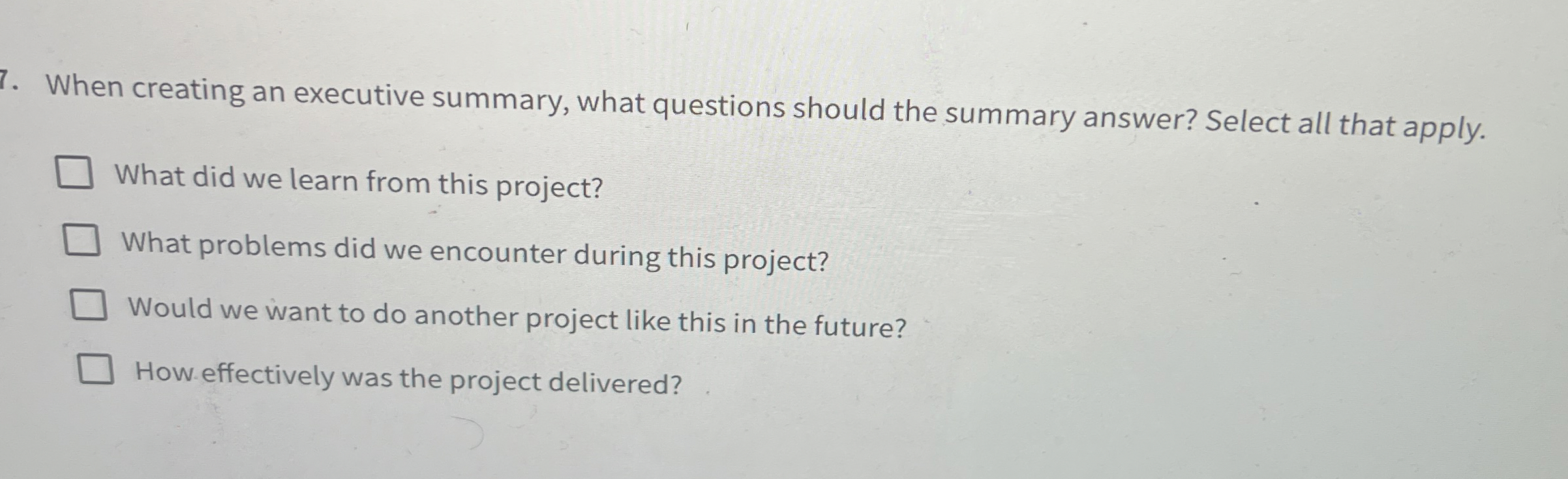 Solved When creating an executive summary, what questions | Chegg.com