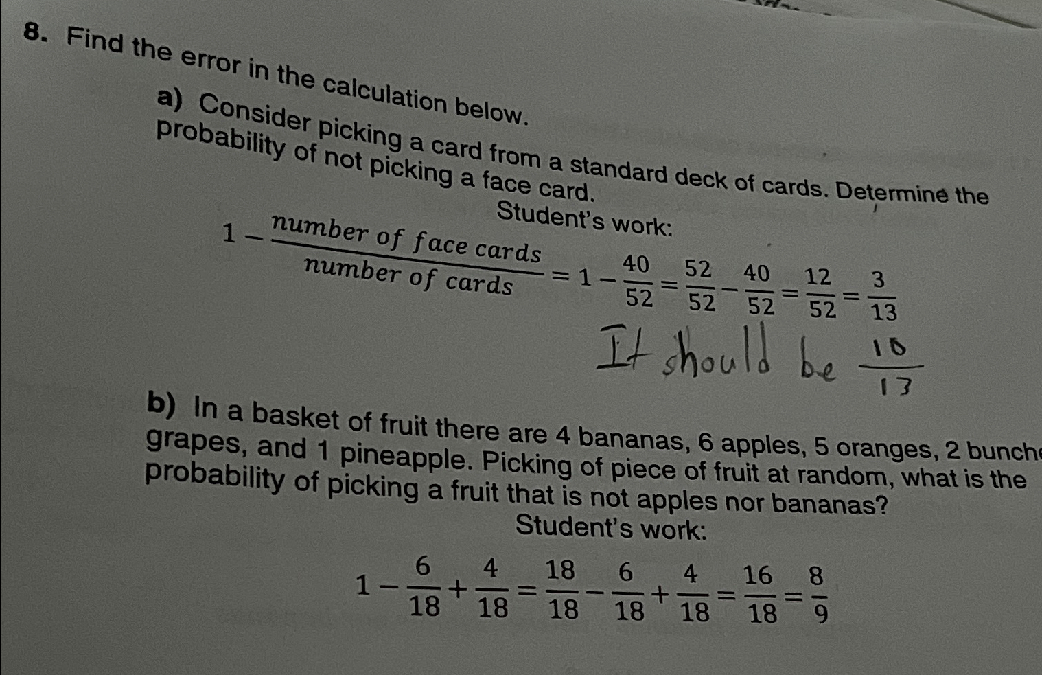 Solved Find the error in the calculation below.b) ﻿In a | Chegg.com