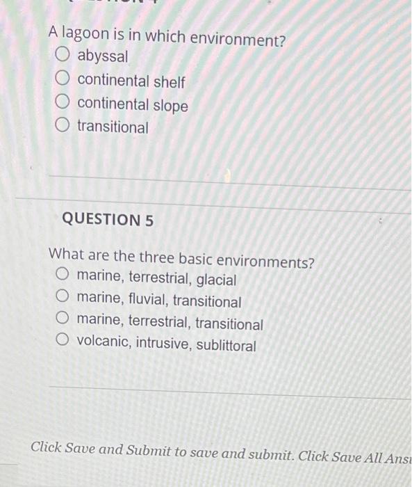 Solved A lagoon is in which environment? abyssal continental | Chegg.com