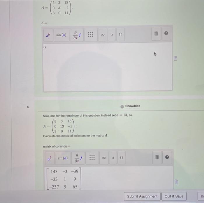 Solved A=⎝⎛5033d018−111⎠⎞ Show/h Now, and for the remainder | Chegg.com