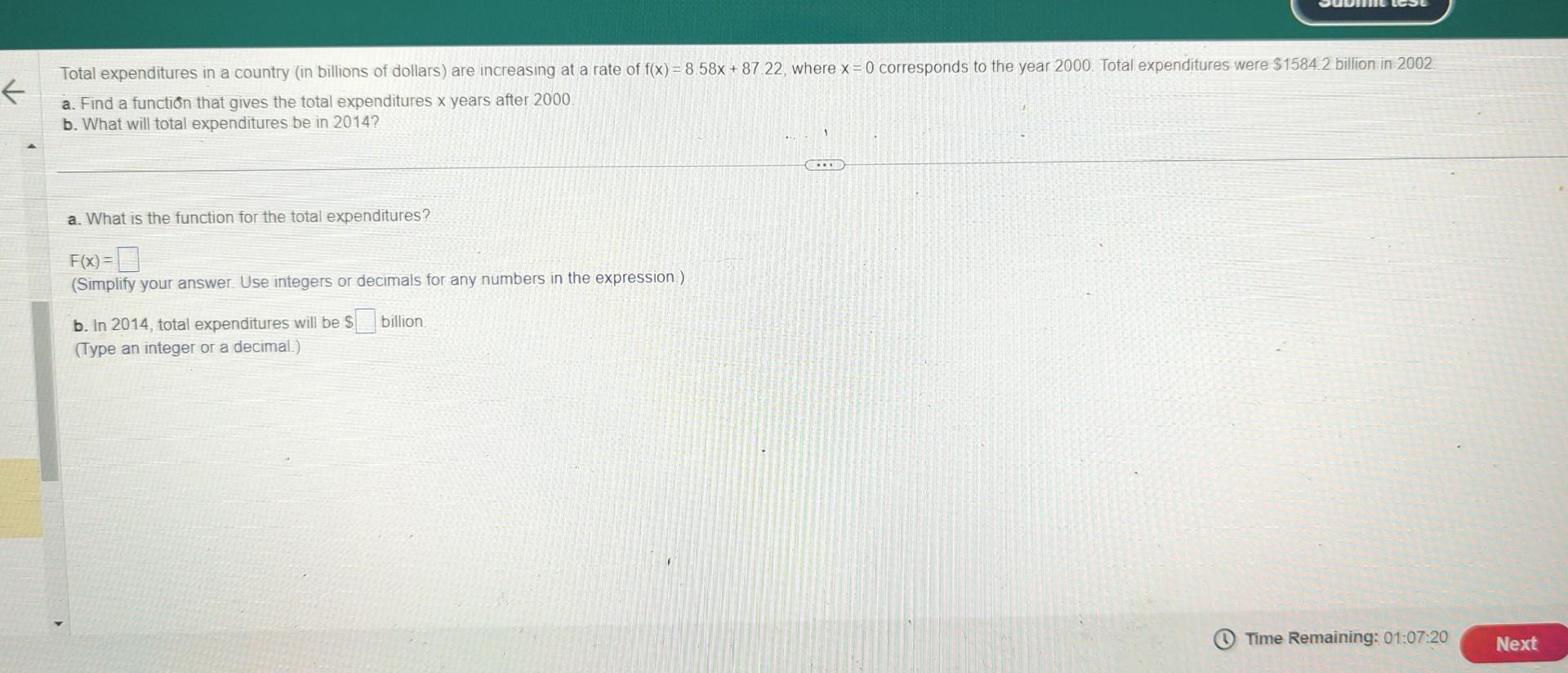 Solved Total expenditures in a country (in billions of | Chegg.com