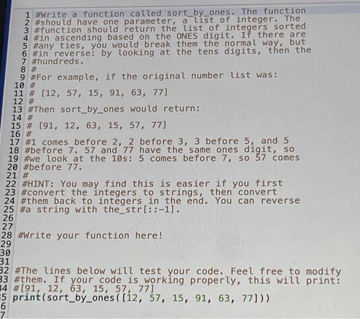 Solved \#rite a function called sort_by_ones. The function | Chegg.com