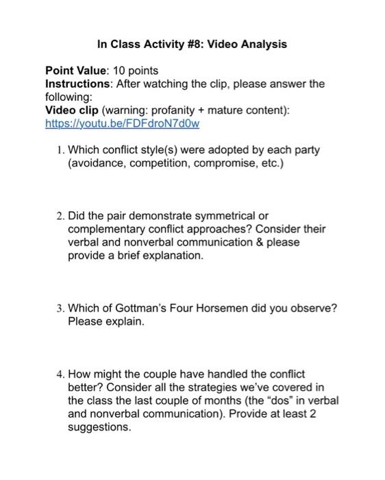 Point Value: 10 points Instructions: After watching | Chegg.com