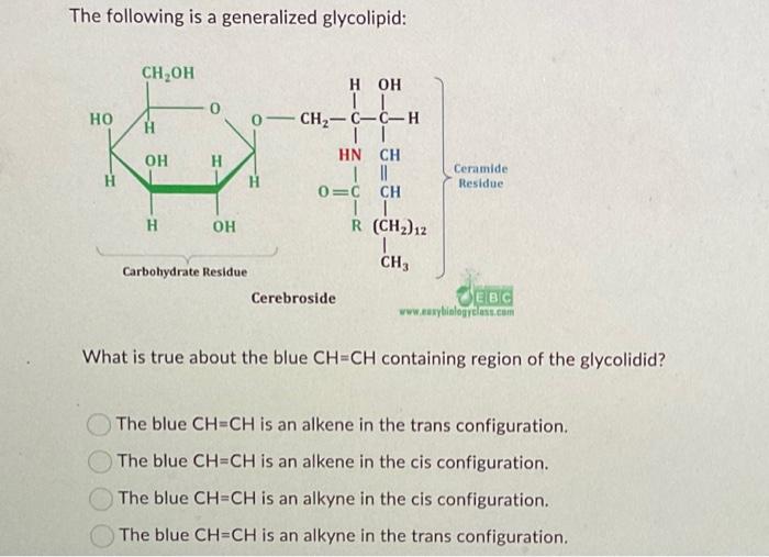 Solved The following is a generalized glycolipid: HO H CH₂OH | Chegg.com